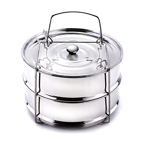 Stackable Steamer Insert Pans- Instant Pot Accessories 6 Qt-2 Silicone handle & Interchangeable LidsāPressure Cooker Accessories- Pot in Pot for Baking,Lasagna,food steamer,Reheat Multiple Dishes