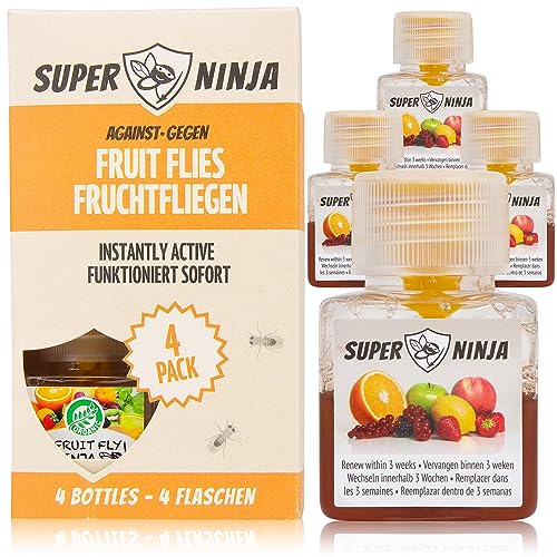 Super Ninja Fruit Fly Traps for Indoors - Highly Effective Ecological Fruit Fly Trap - Environmentally Responsible Fruit Fly Killer - User Friendly - Up to 3 Weeks per Trap (4 Traps)