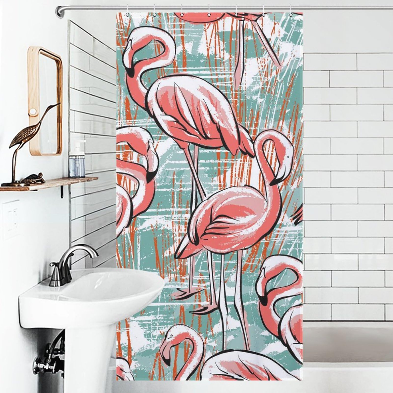 LAKIMCT Abstract Pink Flamingo Shower Curtain for Bathroom, Polyester Cloth Shower Curtain with Hooks, Modern Shower Curtain, Art Deco Shower Curtain, 36x72 inch Shower Curtain, 7 Hooks