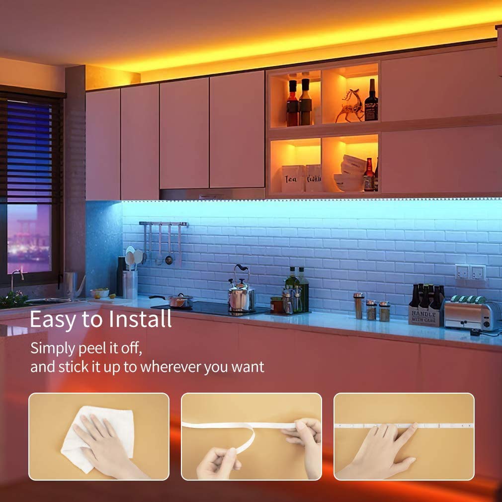 LED Strip Lights 32.8ft/10M,RGB 5050 LEDs Color Changing Full Kit, LED Rope Lights Flexible Tape Light Kit with 44 Keys IR Remote Controller and Power Supply, Mood Lighting Led Strips for Home Kitch