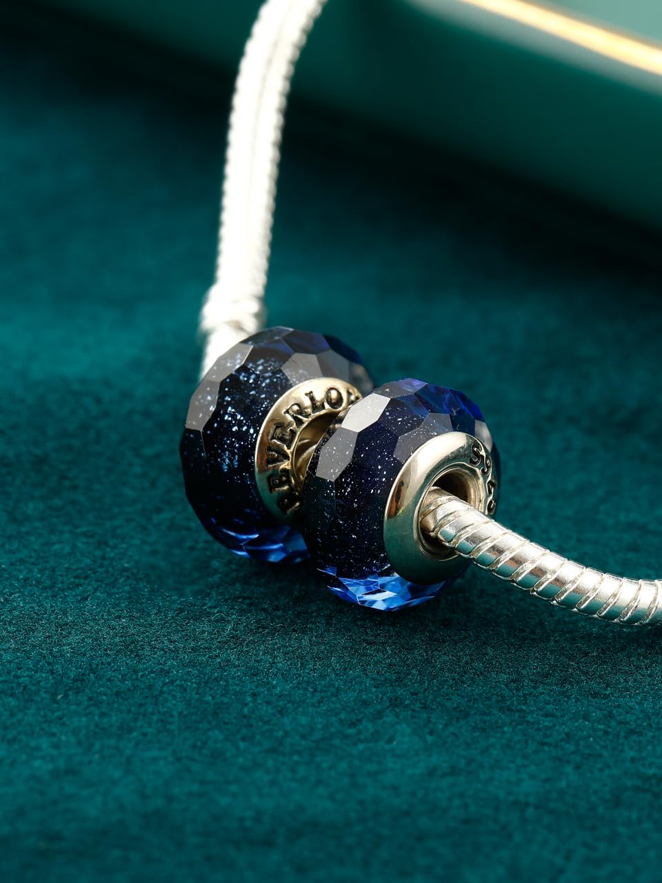 TIFVGEV 2pcs Sterling Silver Bead Charms Starry Blue Murano Glass Charms for Pandora Bracelets