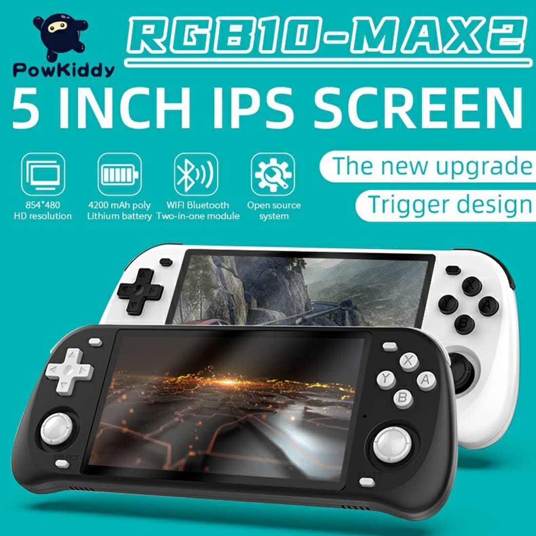 RGB10 MAX 2 Handheld Game Console, 5 Inch IPS Screen Retro Video Game Console with 128G TF Cards &20,000 Games, Built-in 30+ Emulators & 4200mAh Battery