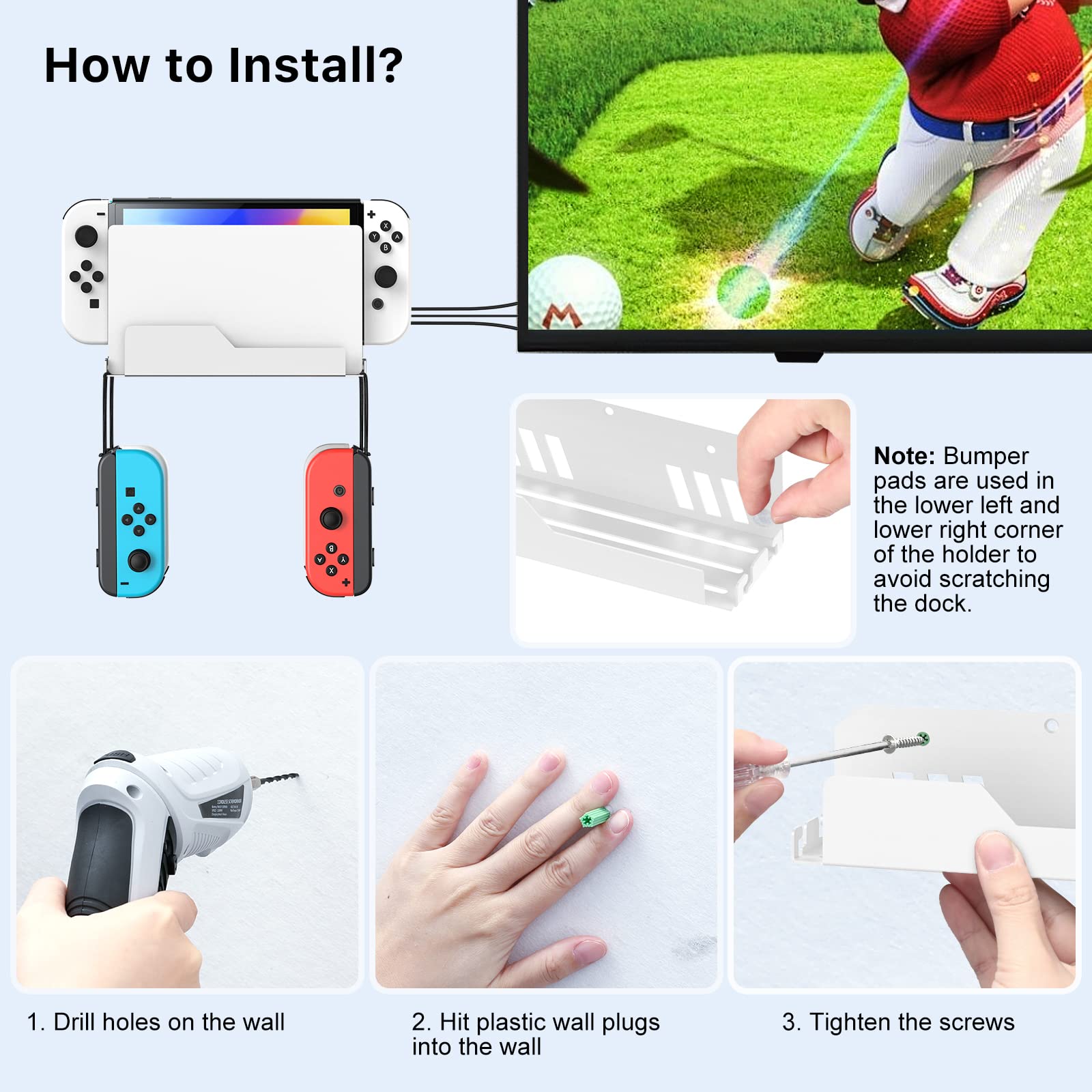 TiMOVO Switch Wall Mount for Nintendo Switch OLED/Switch, Space Saving Metal Wall Mounting Bracket with Hanging Hooks for Joy-Con, Geometric Style Switch Mount on Wall Near or Behind TV, White