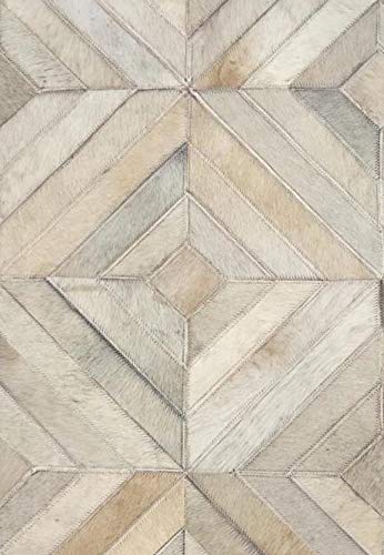 Leather Area Rug Patchwork Beige Color Moroccan Style in Various Sizes from Cow Hide | Luxury Carpet for Indoor use (9'x12')