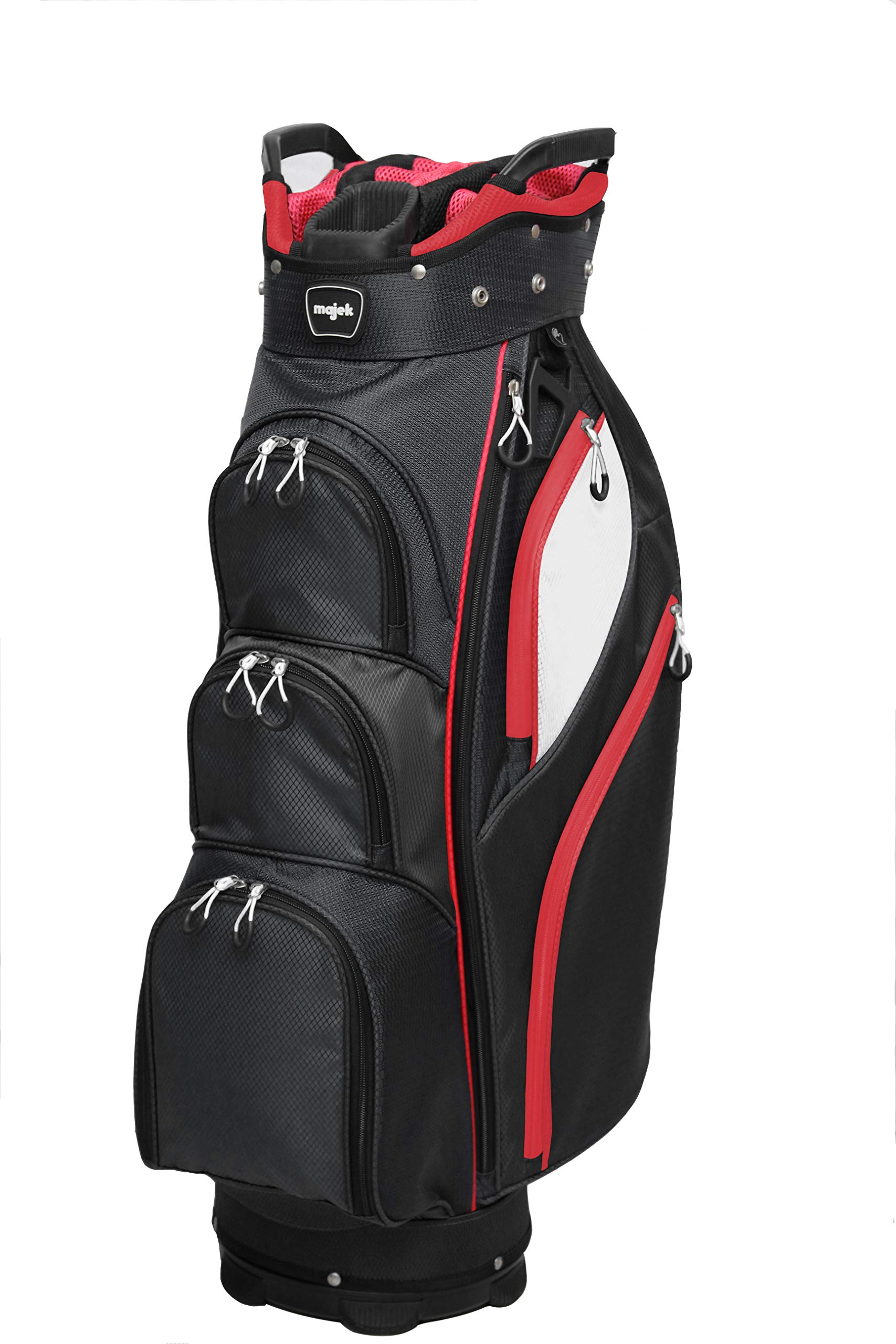 Majek Premium Men's Black Red White Golf Bag 9.5 inch 14-Way Friendly Separator Top with Putter Sleeve