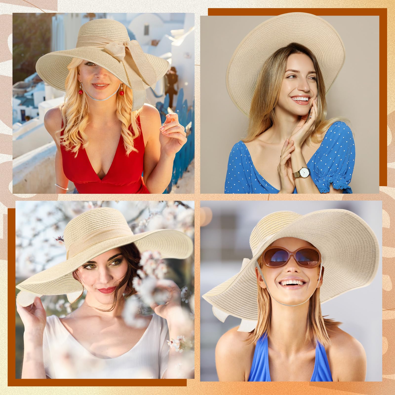 Tigeen 12 PCS Women's Wide Brim Straw Hats Floppy Sun Hat Foldable Floppy Straw Hat Multicolor Summer Beach Sun Hat UPF 50+ (Bright Color)