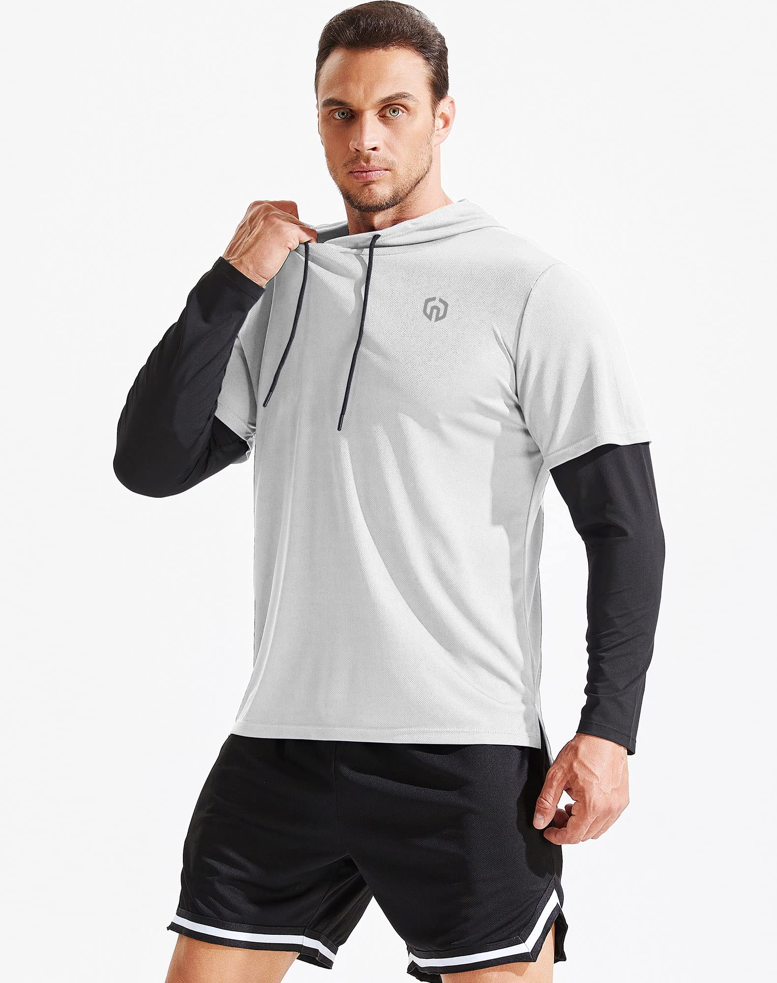 NELEUS 3 Pack Mesh Running Shirt Long Sleeve Workout Shirts with Hoods for Men,5124,Black/Grey/White,Large