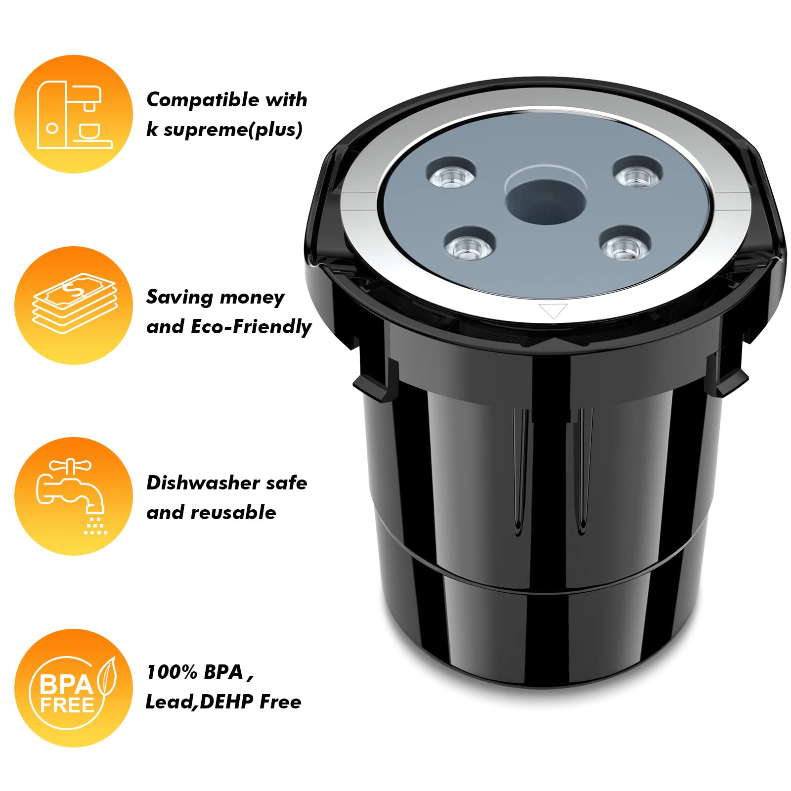 Reusable K Cups for Keurig with Adapter | Refillable K cups for Keurig K Supreme & Keurig K Supreme Plus Coffee Makers (2Pack Reusable Coffee Pods + 1 Pack Adapter )