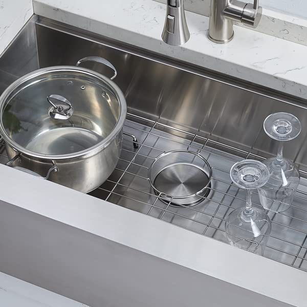 SHACO 33 Inch Farmhouse Sink, 33x20x9 Stainless Steel Farmhouse Kitchen Sink, 9 Inch Deep Brushed Nickel Single Bowl Ledge Workstation Sink, Apron Front Farm Sink with Cutting Board
