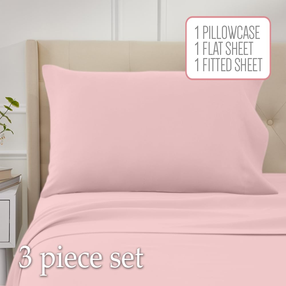 lalaLOOM Twin Bed Sheet Set, Soft Microfiber Hotel Luxury Bedding, Extra Deep Pocket, 3 Piece Sheets and Pillowcase Sets, Breathable Wrinkle, Fade Resistant Easy Care Machine Washable Linen Light Pink