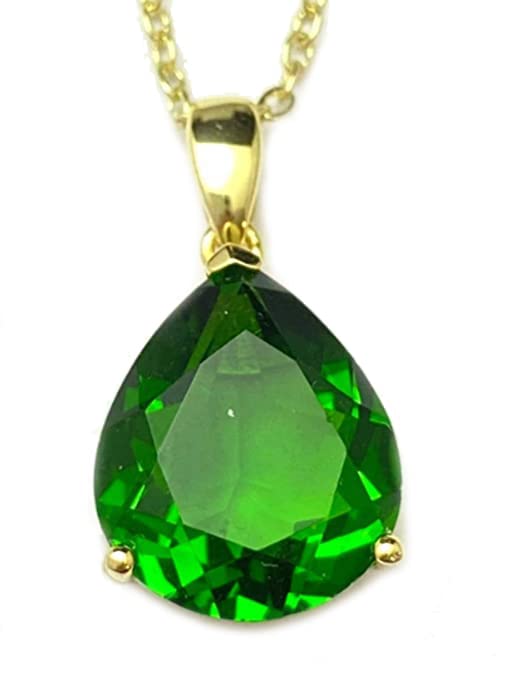 P61214Y Classic Mt St Helens Green Helenite May Birthstone Pear Shape Yellow Gold Plated Sterling Silver Pendant