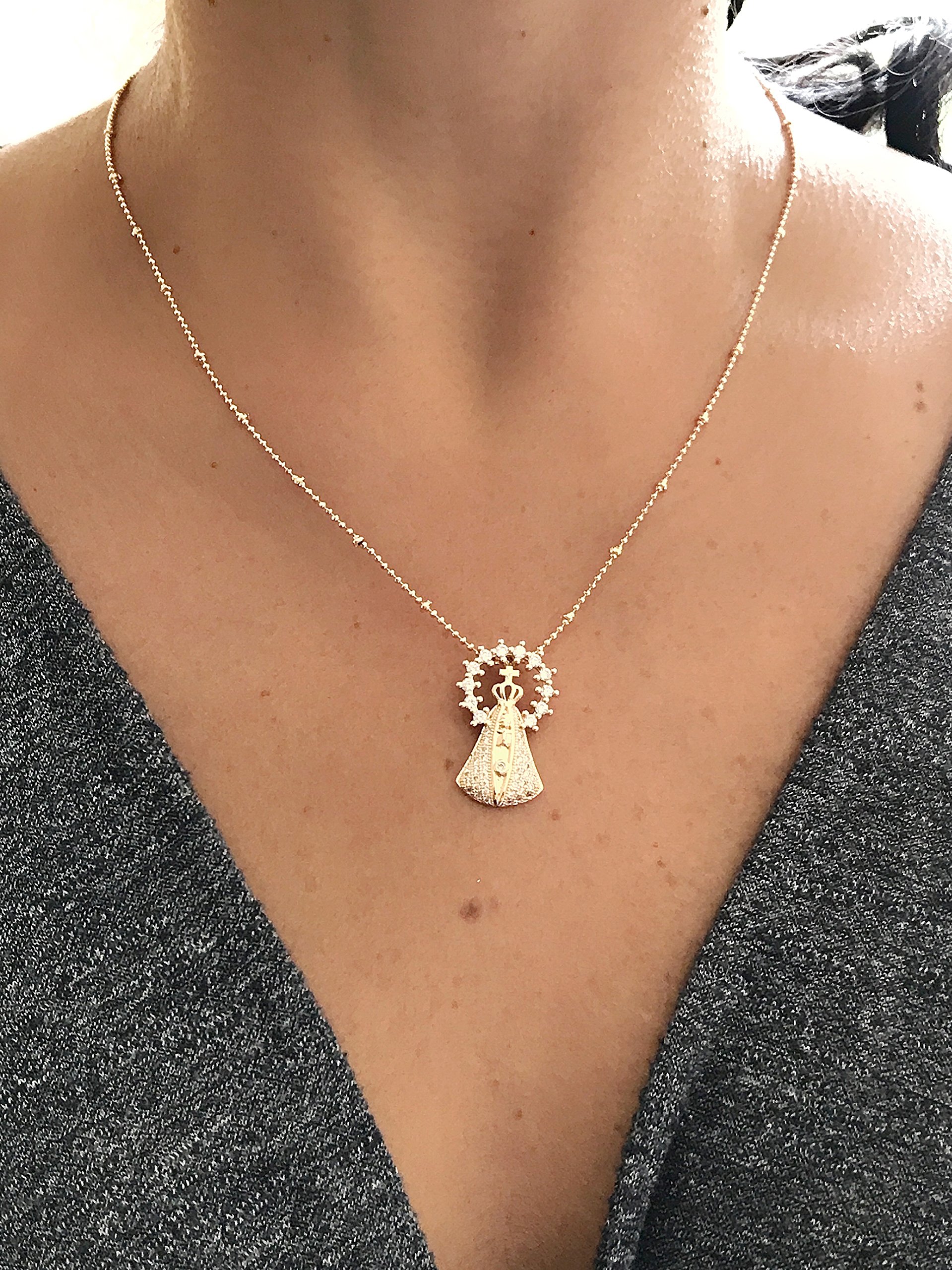 LESLIE BOULES Virgen del Valle Pendant Necklace 18 Inches 18K Gold Plated Chain