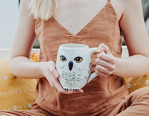 Silver Buffalo Harry Potter Hogwarts House Crest Sculpted Owl Handle Coffee Ceramic Mug, 20 Ounces White