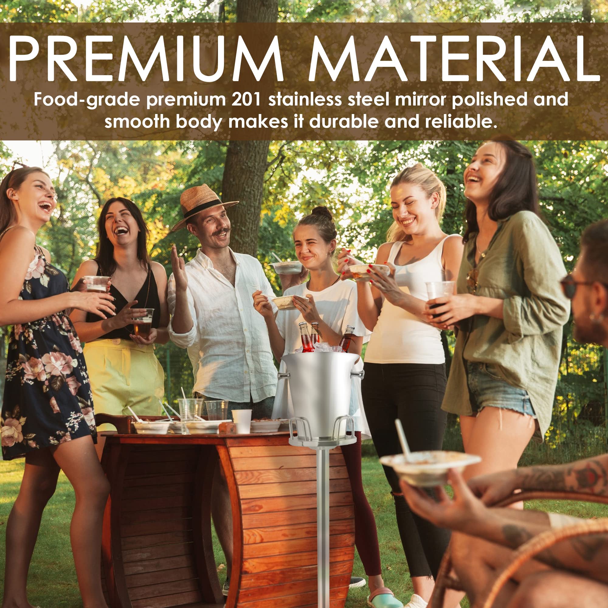 Silver Ice Bucket with Stand, Handles, Scoop and Bottle Opener, 1.3 Gallon Ice Cooler Bucket for Beer, Wine Chiller, Outdoor or Indoor Use