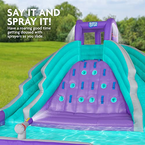 SUNNY & FUN Ultra Climber Inflatable Water Slide Park β Heavy-Duty for Outdoor Fun - Climbing Wall, Two Slides & Splash Pool β Easy to Set Up & Inflate with Included Air Pump & Carrying Case
