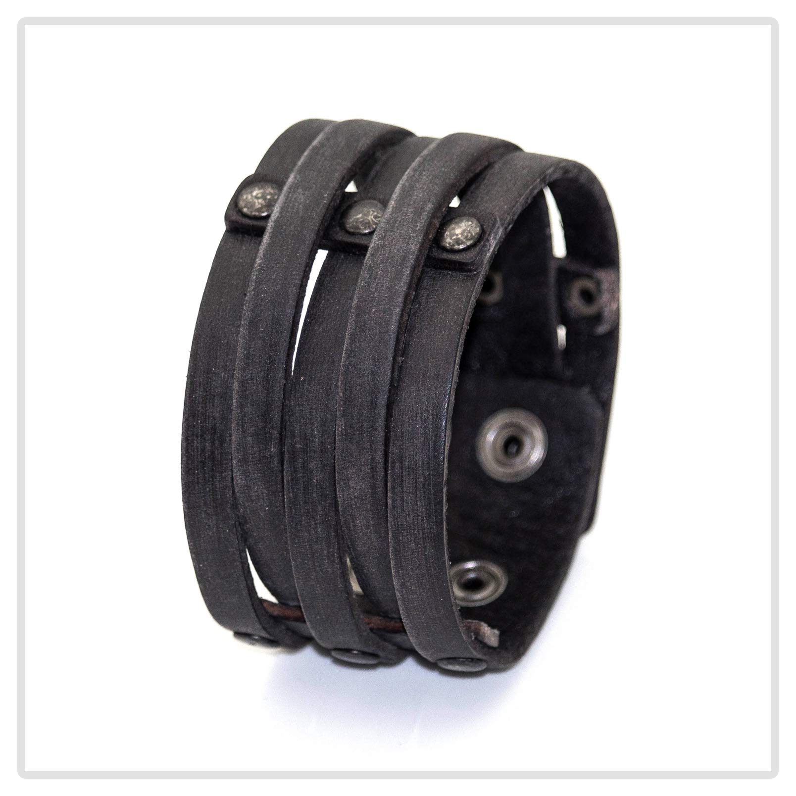 Mgutillart Punk Alloy Buckle Wide Wristband Braided Leather Cuff Bracelet(Black)