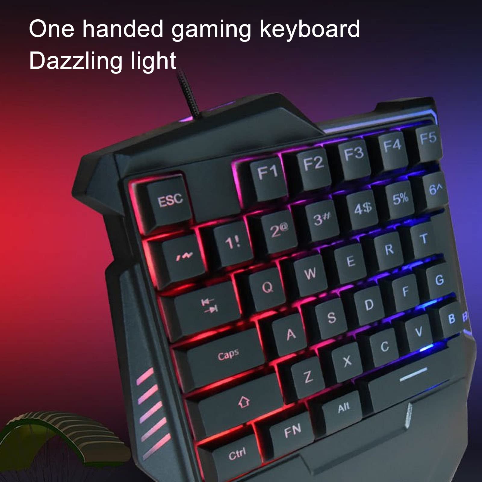 VINGVO One Handed Gaming Keyboard, 35 Keys RGB Gaming Keyboard Ergonomic Design for Desktop Computers