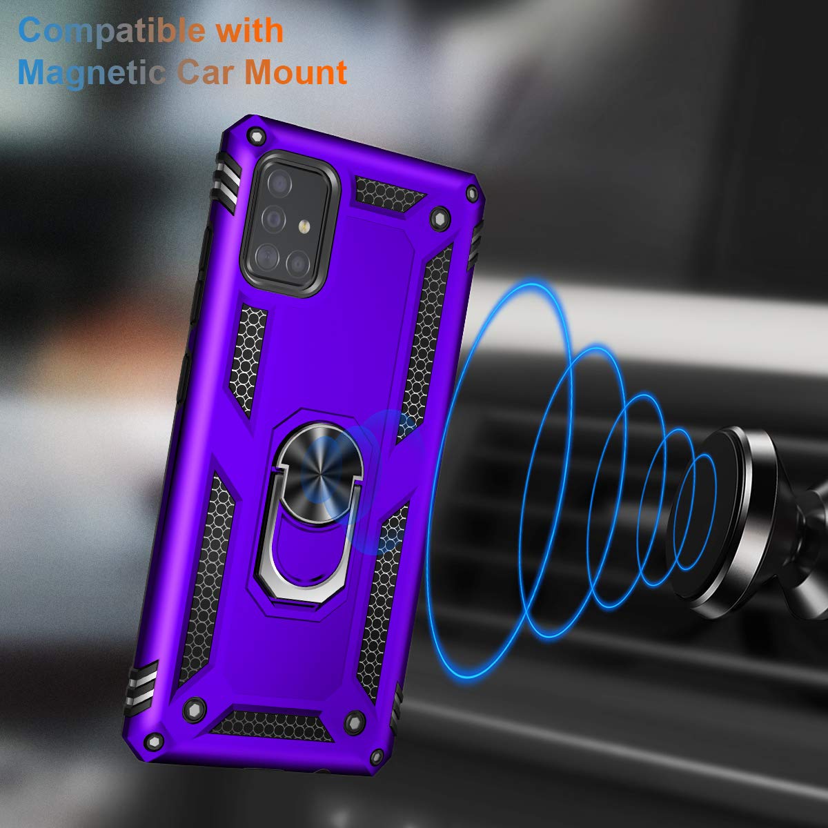 LUMARKE for Galaxy A51 Case with Screen Protector(2 Pack,Pass 16ft Drop Test Military Grade Heavy Duty Cover with Magnetic Kickstand,Protective Phone Case for Samsung Galaxy A51 Purple