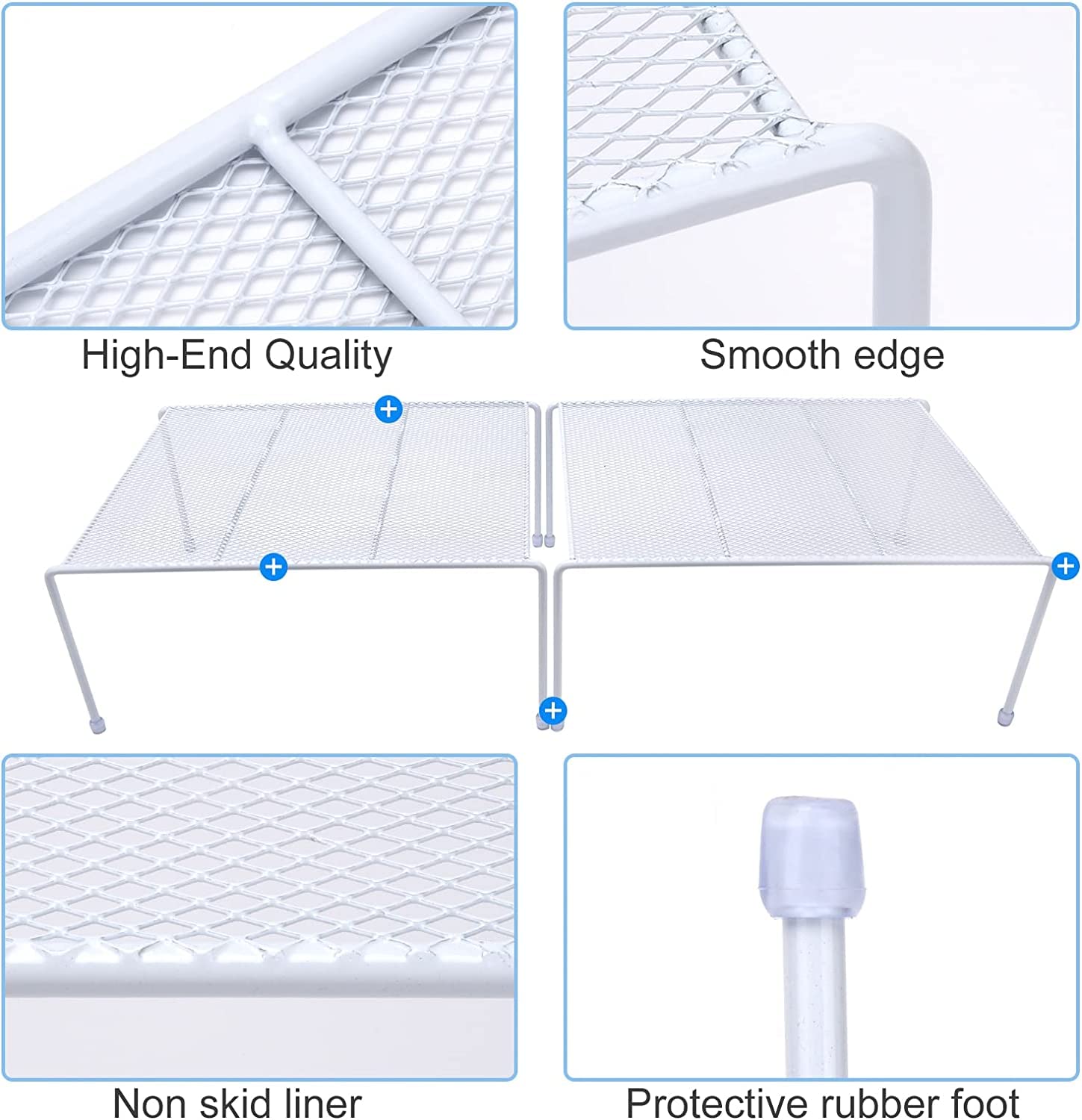 Set of 2 Mesh Kitchen Shelves Cabinet Storage Shelf Rack (13.1 x 10.2 Inch) ,Kitchen Bathroom Pantry Cupboard Desk Home Office, Fridge, Cabinet, Bathroom Cupboard, Non-Slip Plastic Feet (2, White)