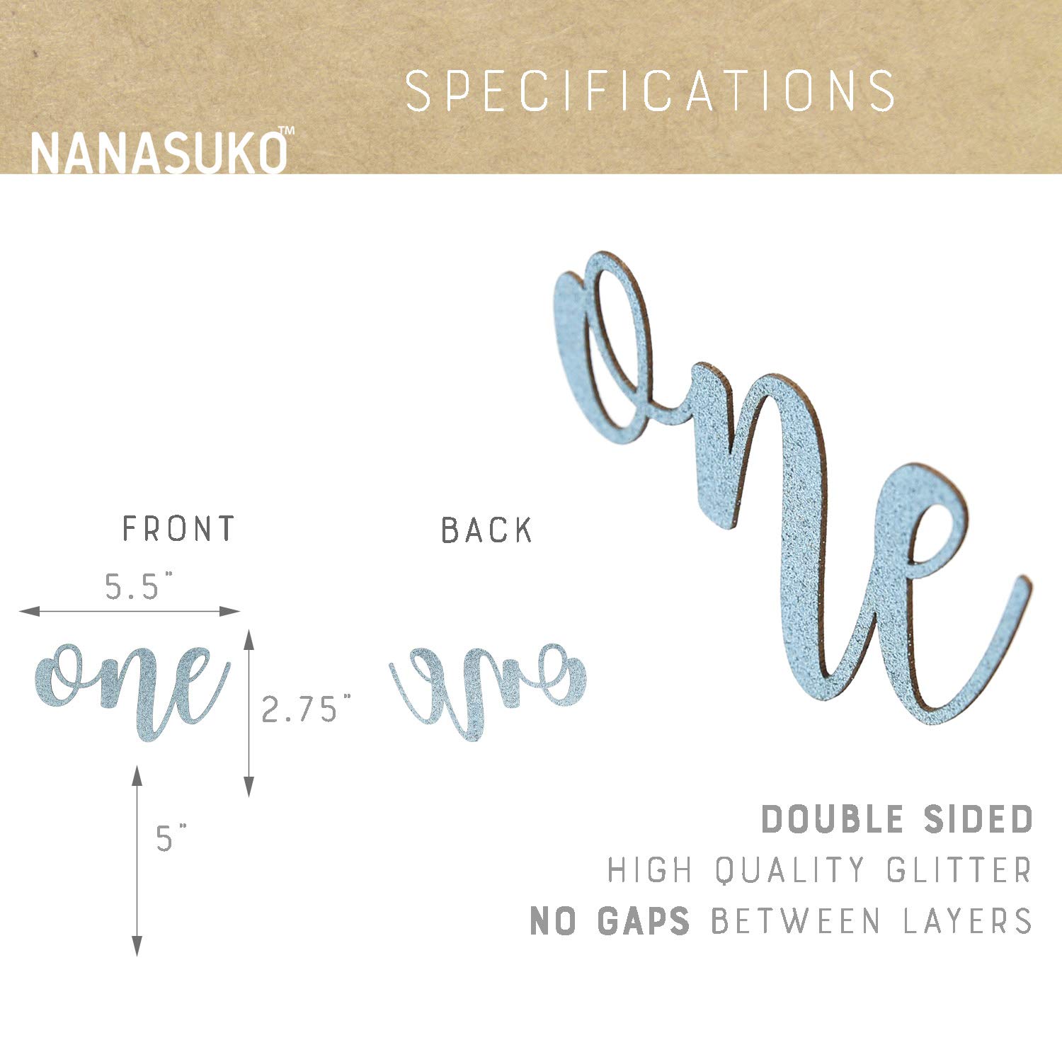 NANASUKO 1st Birthday Cake Topper - one - Double Sided Gold Glitter - Premium Quality Made in USA