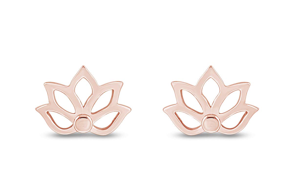 Lotus Flower Stud Earrings in 14k Rose Gold Over Sterling Silver