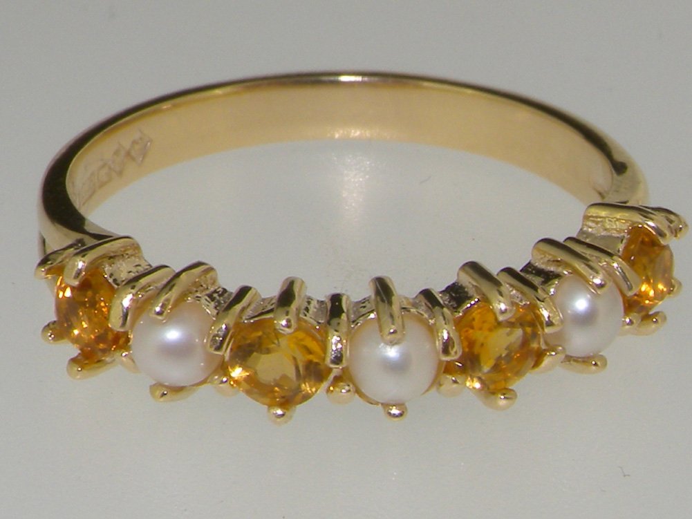 LetsBuyGold 14k Yellow Gold Cultured Pearl & Citrine Womans Eternity Ring - Size 7