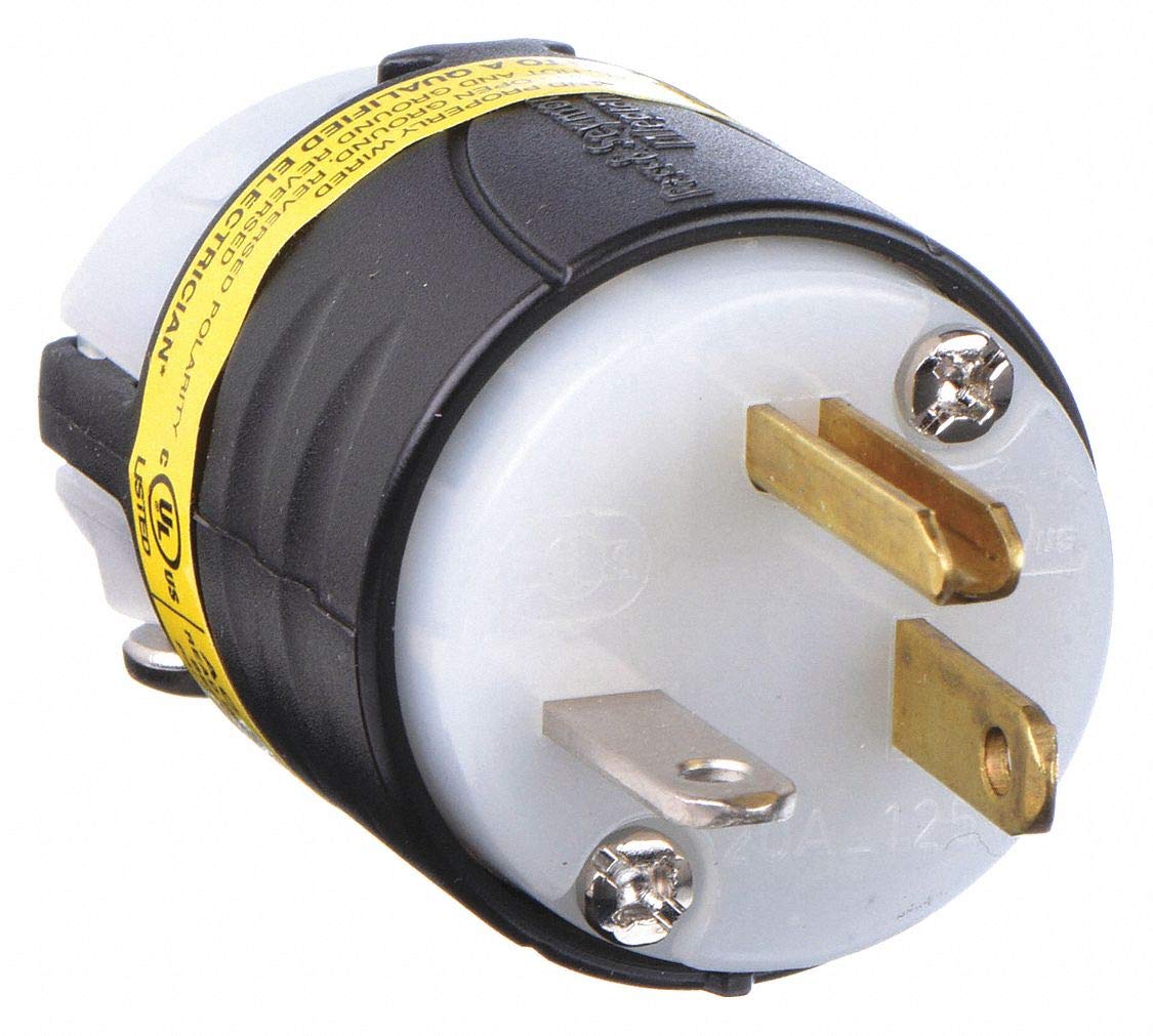 Legrand Pass & Seymour PS5366XGCM 20 Amp 125V Straight Blade Extra Hard Use Ground Continuity Monitoring (GCM) Plug, NEMA 5-20P, Black/White (1 Count)