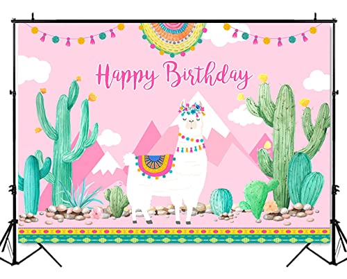 Mocsicka Llama Birthday Backdrop Mexican Cactus Alpaca Birthday Background oh La Llama A Whole Llama Fun Birthday Party Decoration (Pink, 7x5ft (82x60 inch))
