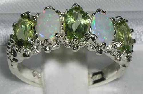 LetsBuyGold 925 Sterling Silver Natural Peridot and Opal Womens Wedding Ring - Size 5.5