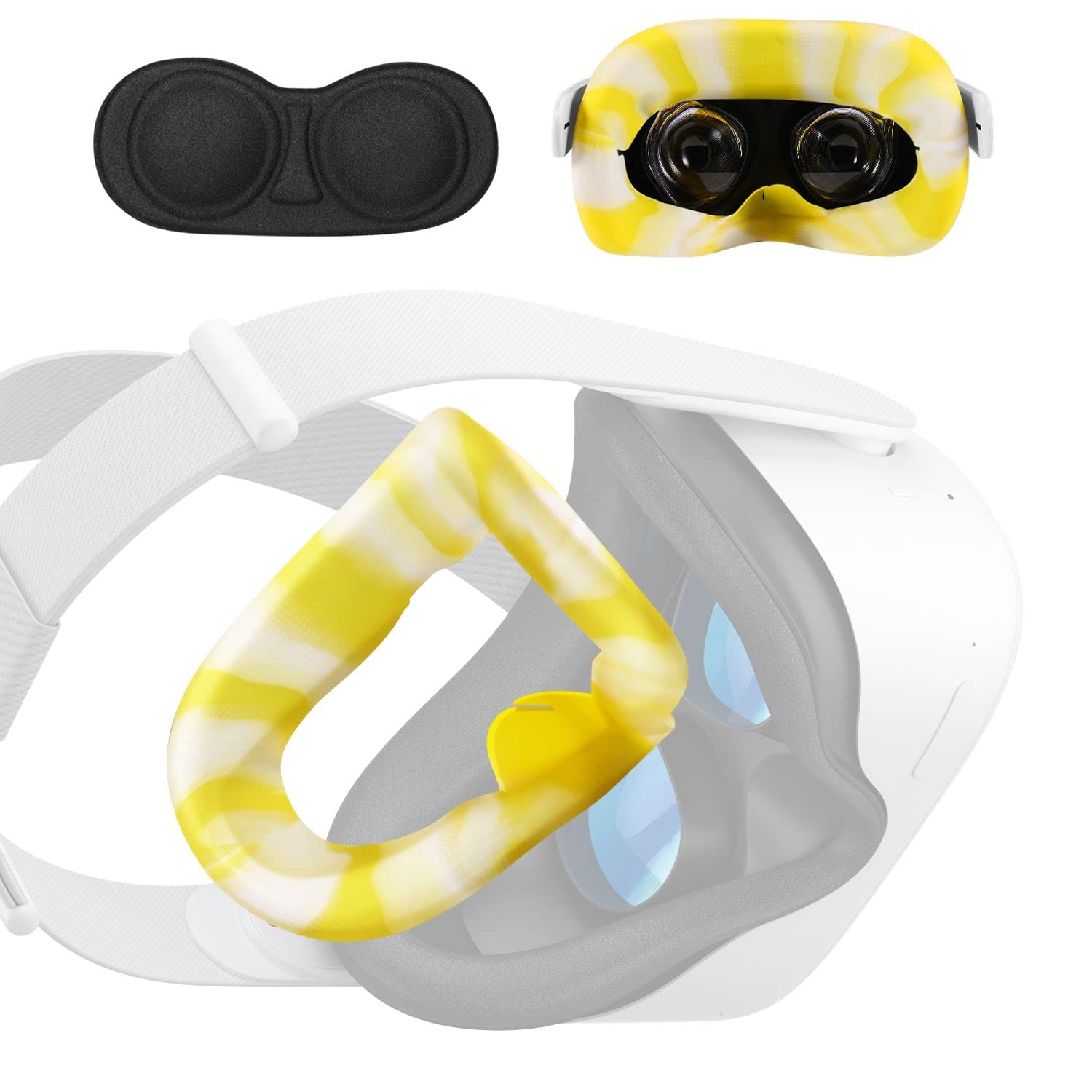 TNP VR Face Cover and Eye Cover for Meta Oculus Quest 2 Face Cushion with Nose Light Blocker - Sweat Guard Silicone Cover for Oculus Quest 2 Face Pad, Cloudy Yellow