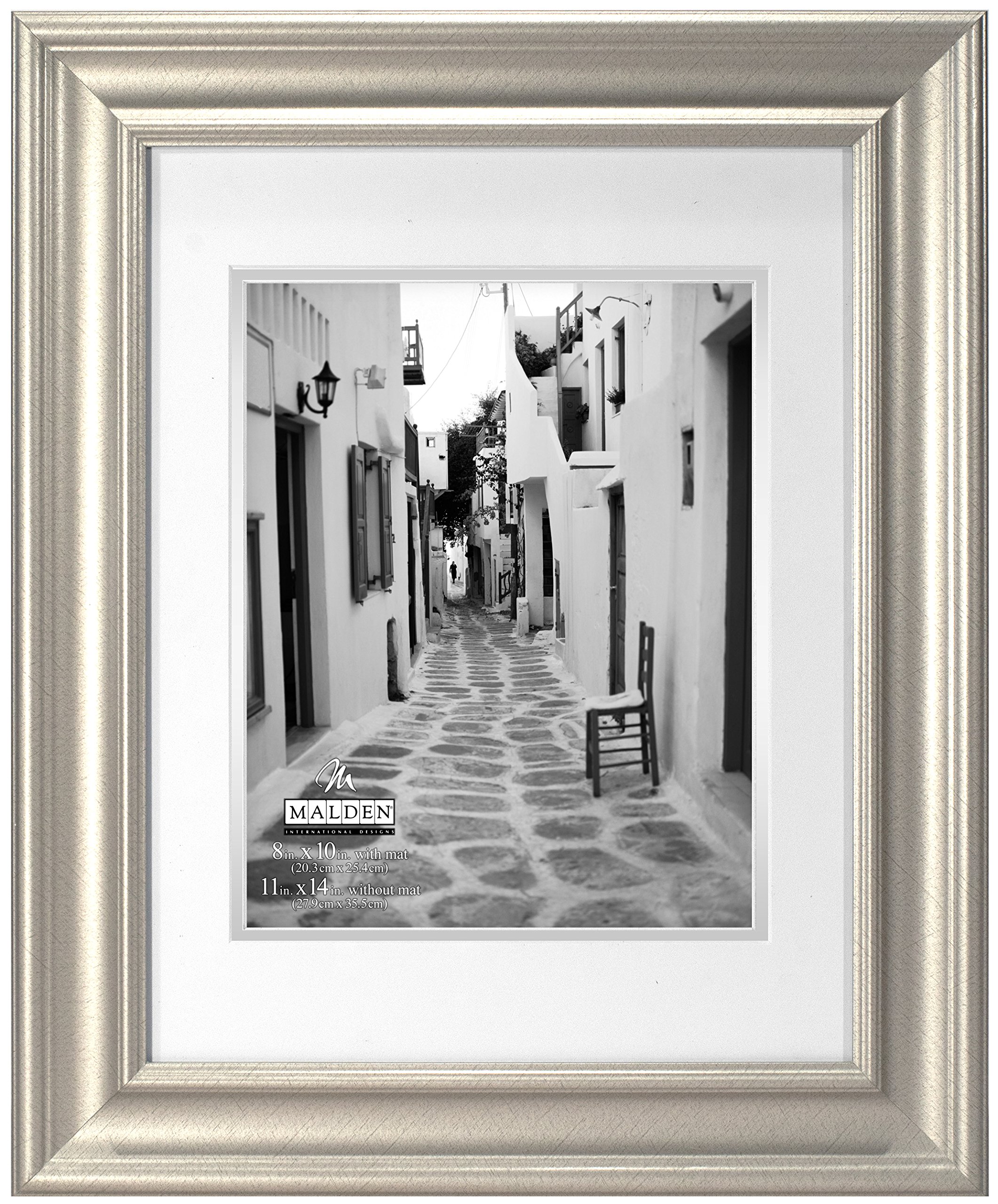 Malden International Designs Classic Wall Mouldings Eaton Double Matted Picture Frame, 17.5"L x 14.5"W, Silver