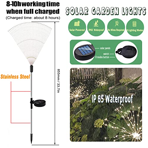 Yard Decor, 2 Pack Solar Lights Outdoor Waterproof Garden Lights IP65 2 Lighting Modes Solar Firework Lights for Garden Patio Yard Pathway Parties Christmas Porch Farmhouse Decor,Warm White