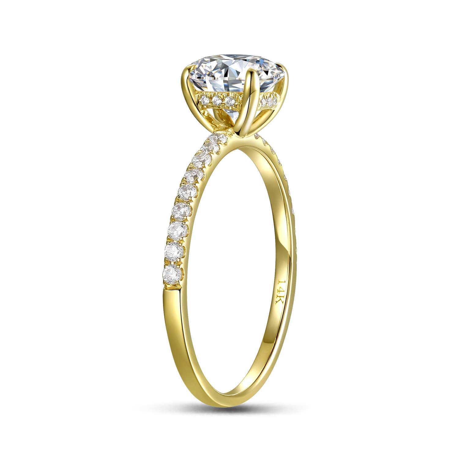 Lamrowfay 14k Gold 1.0 CT Classic 4-Prong Setting Simulated Diamond Round Brilliant Cut Solitaire Engagement Ring (Yellow-Gold, 8)