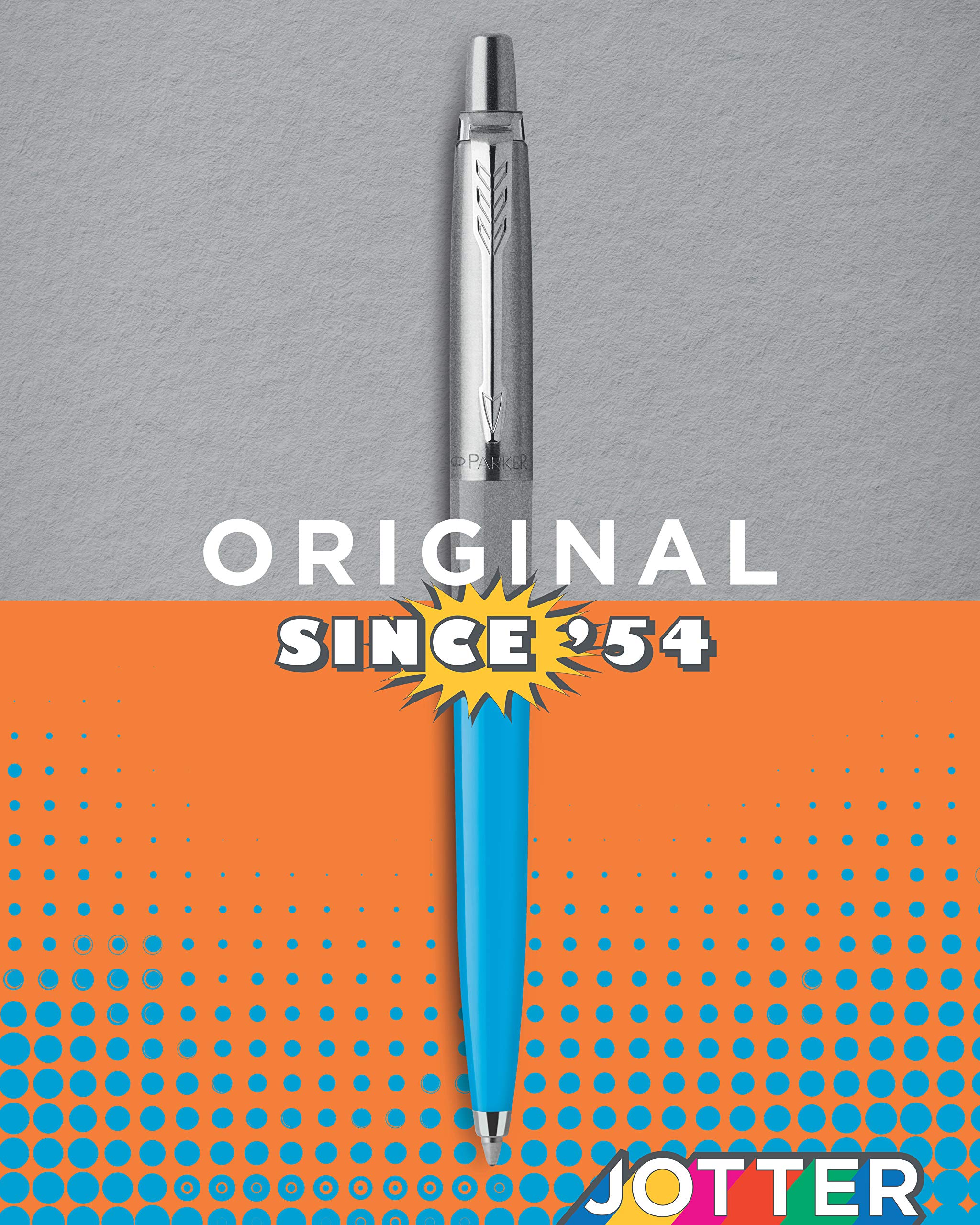 Parker Jotter Originals Ballpoint Pens | Pop Art Collection | Lime, Sky Blue and Hot Pink with Chrome Trims | Medium Point | Blue Ink | 3 Count