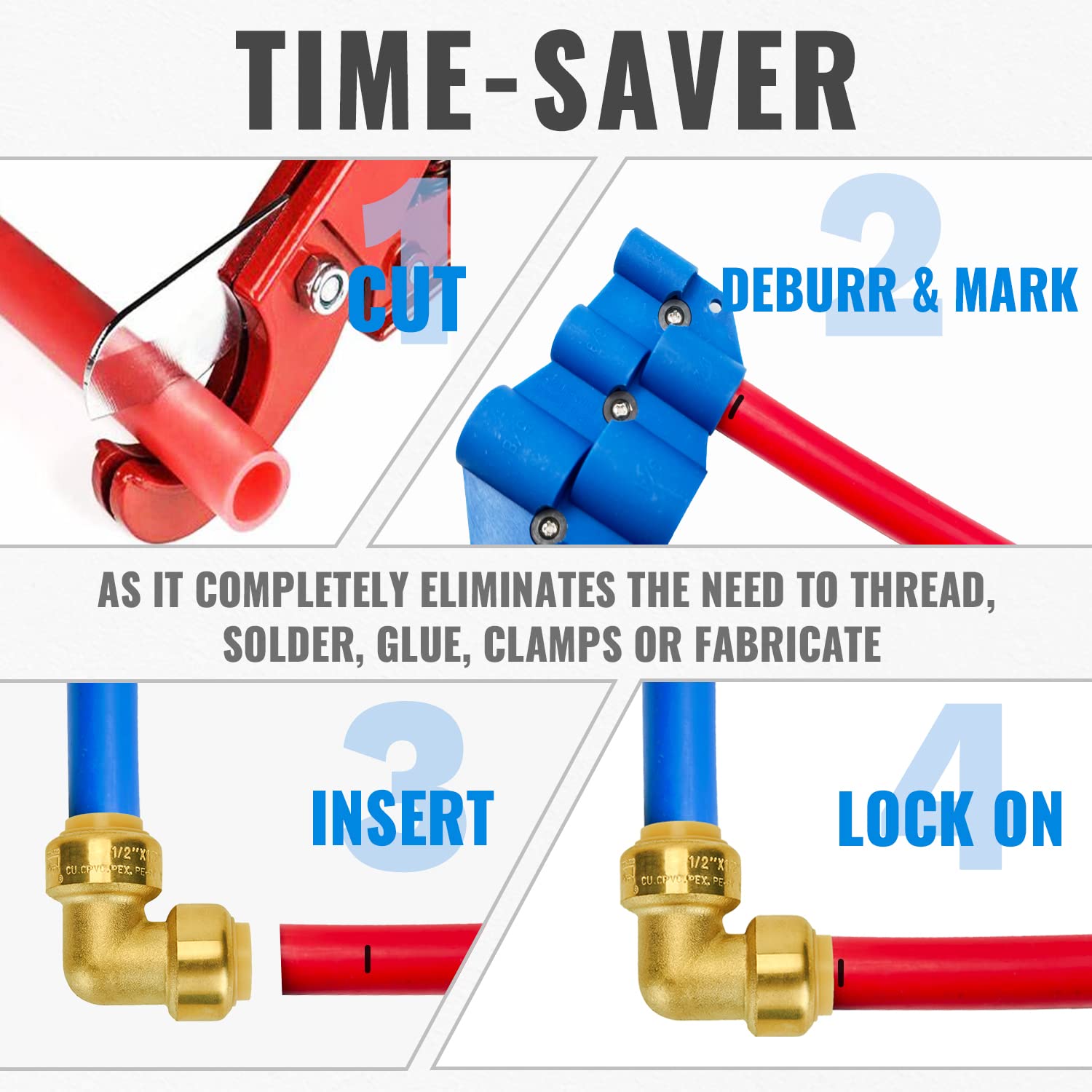 SUNGATOR 1/2" Elbow, Pushfit 90 Degree Elbow, No Lead Brass Plumbing Fitting 1/2" 90 Elbow, Push to Connect PEX, Copper, CPVC, with 1 Disconnect Clip, Pack of 12