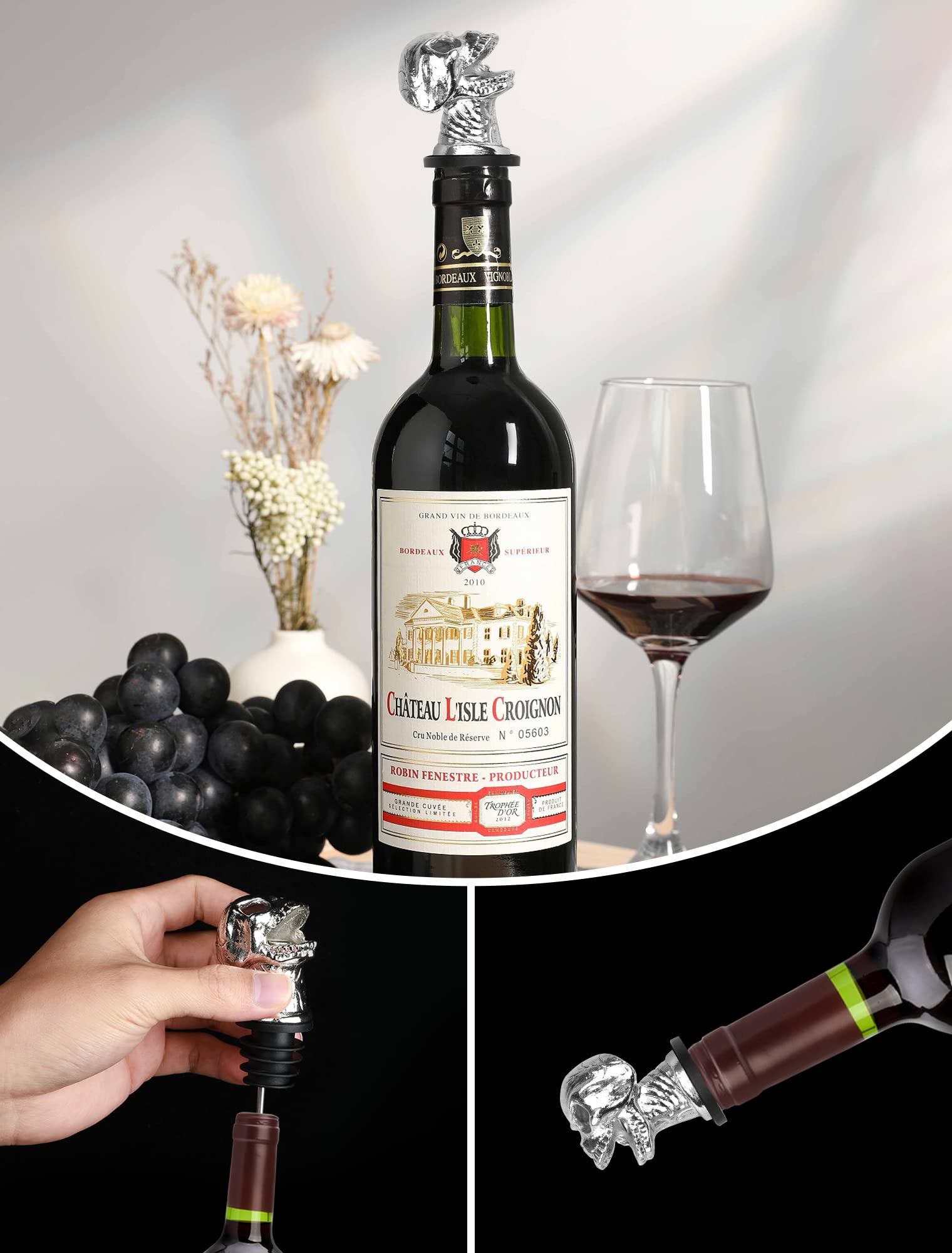 Skull Wine Aerator Pourer Spout - Anvy Lunda Liquor Bottle Pourers Skull Wine Decanter - Creative Gifts for Alcohol, Whiskey, Skull Lover (Silver)