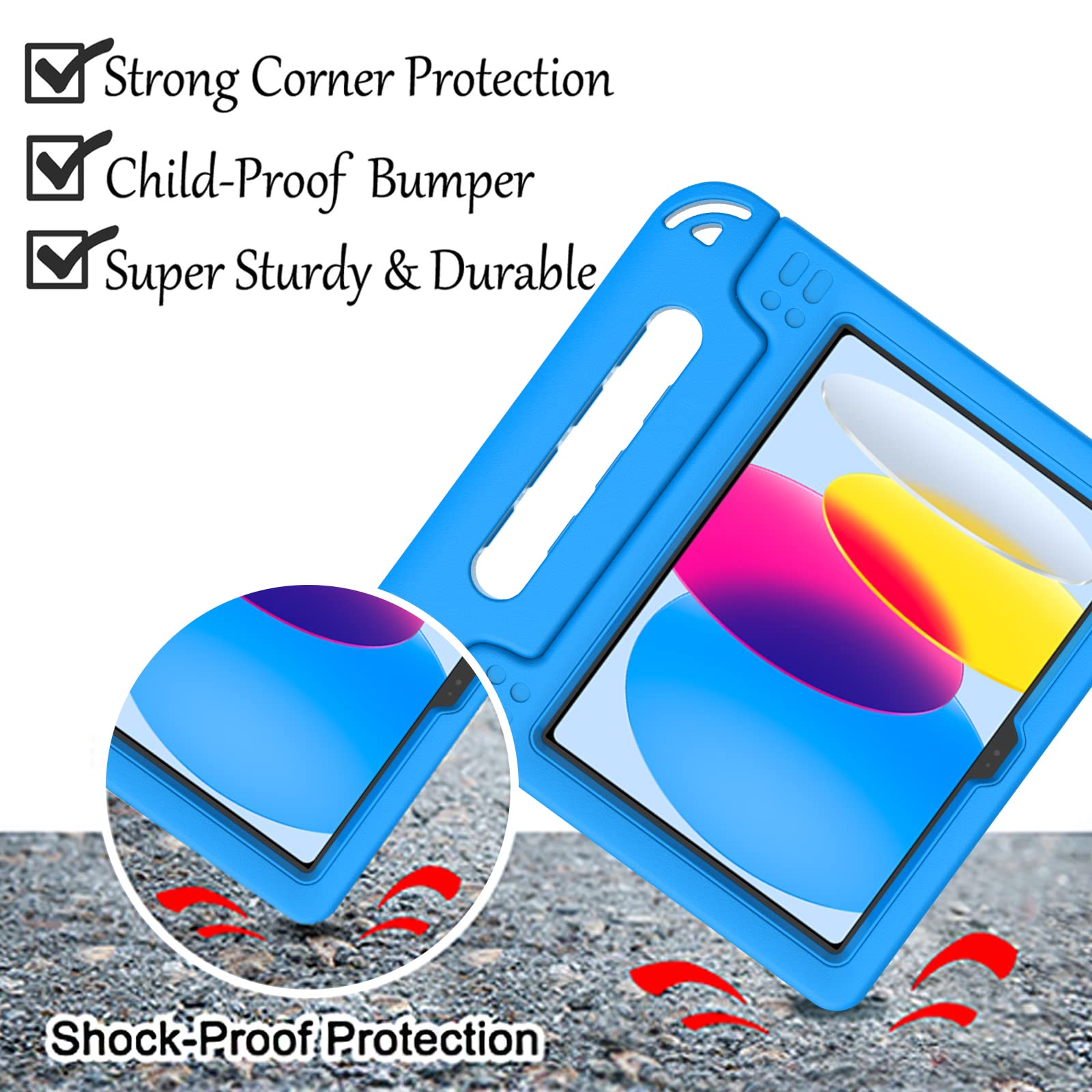 TIRIN Kids Case for New iPad 10th Generation 10.9 inch 2022 - with Built-in Screen Protector, Covertible Durable Lightweight Shockproof Handle Stand Kid-Proof 10.9β iPad 10th Gen Case for Kids, Blue
