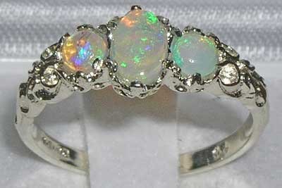 LetsBuyGold 925 Sterling Silver Real Genuine Opal Womens Trilogy Engagement Ring - Size 6
