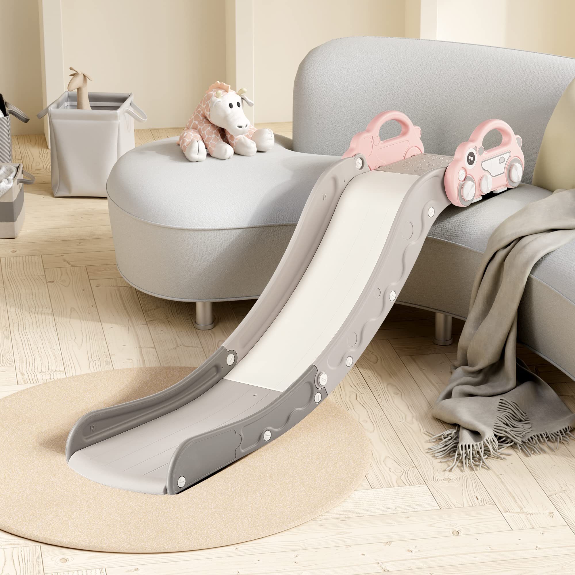 Toddler Indoor Sofa Slide β Stair Slide Attachment for Bed, Nugget Couch & Playgrounds, Car Shape - Pink