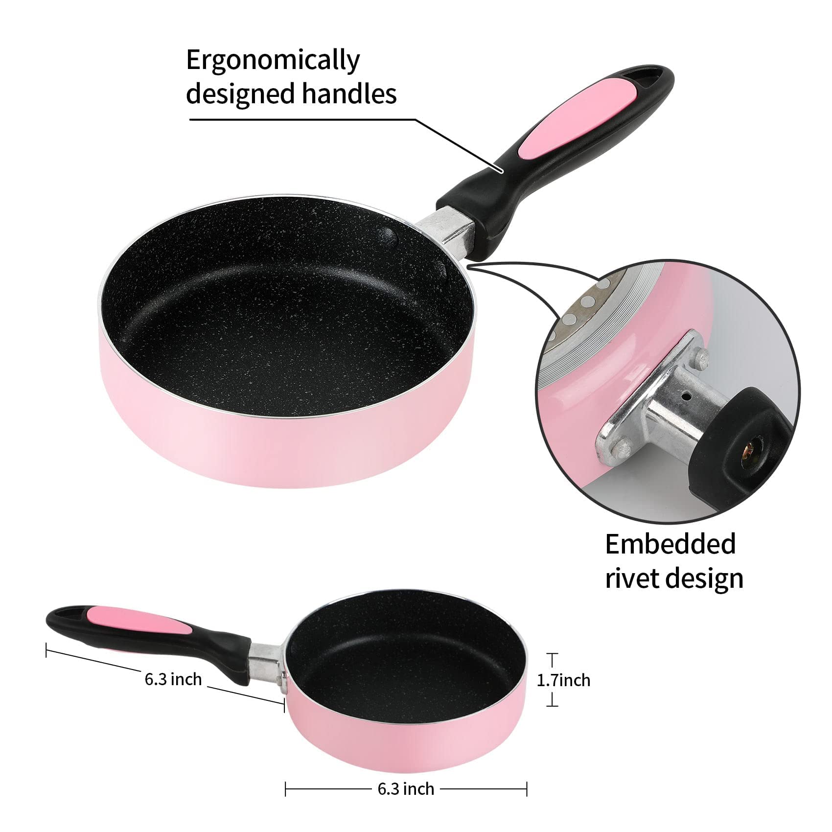 RATWIA Nonstick Frying Pan,Mini Egg and Omelet Pan-6 Inch, Induction Skillet Stone Coating Multipurpose Pan,PFOA Free,Pink