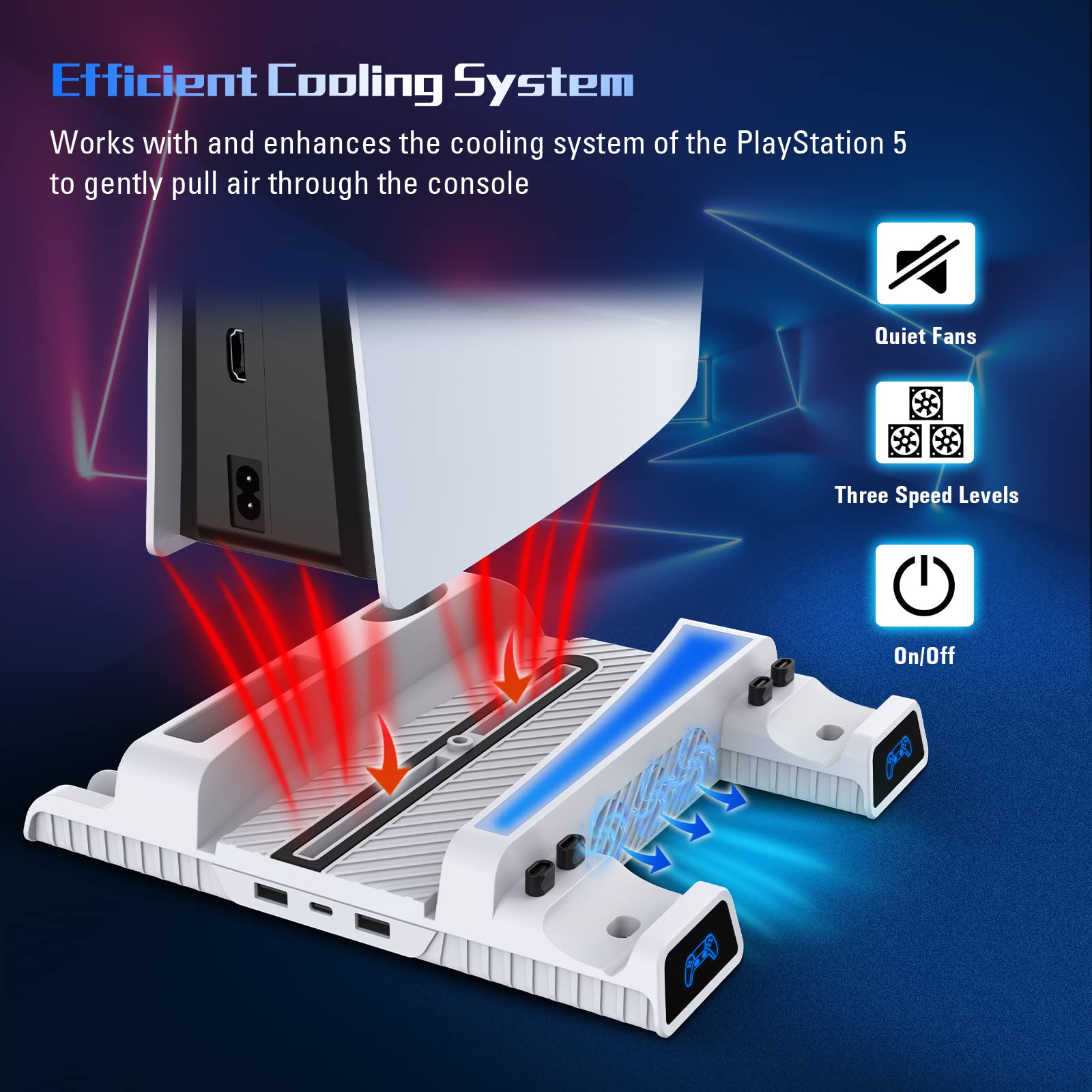 NexiGo PS5 Vertical Stand with Headset Holder and AC Adapter for PS5 Disc & Digital Editions, RGB LED Light, Dual Controllers Charger, 12 Game Rack Organizer, Hard Drive & Remote Slots, White RGB