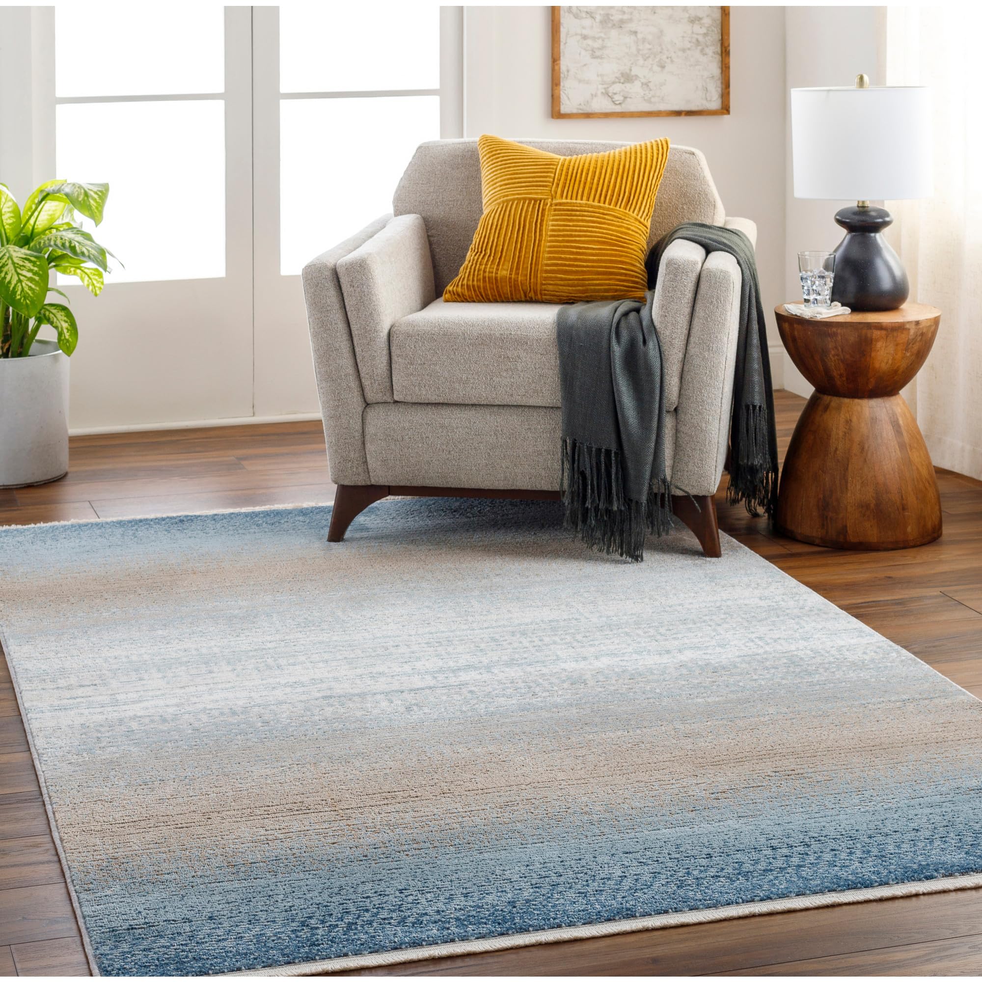 Livabliss Masha Modern Machine Woven Area Rug, 9'2" x 12', Denim