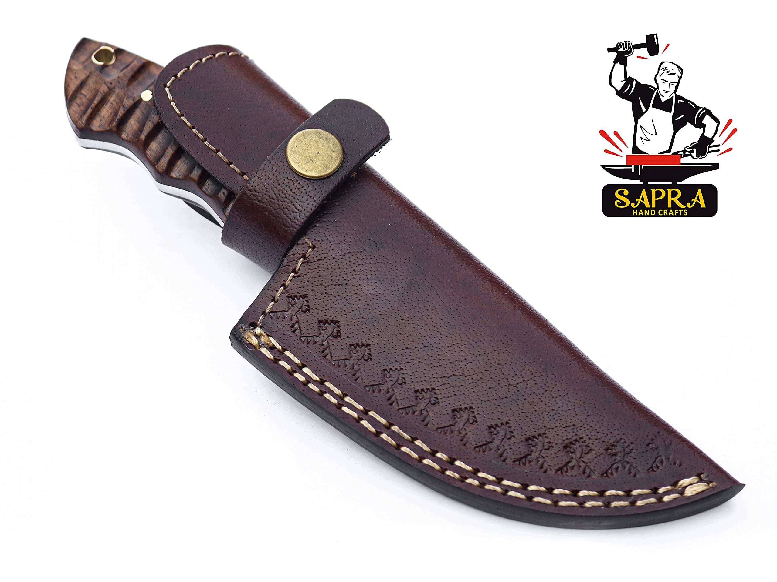 Sapra Custom Made Forged Damascus Steel Hunting Knife Fixed Blade EDC Survival Tactical Camping Skinner/Skinning Knife with Leather Sheath P-1943-RW