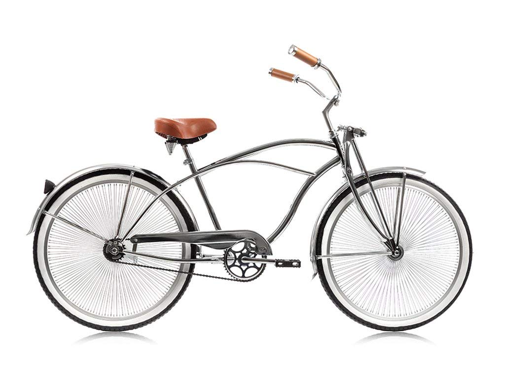 MICARGI Cougar GTS, 26" Beach Cruiser Bicycle,Silver Chrome,Retro Handlebar,Single Speed