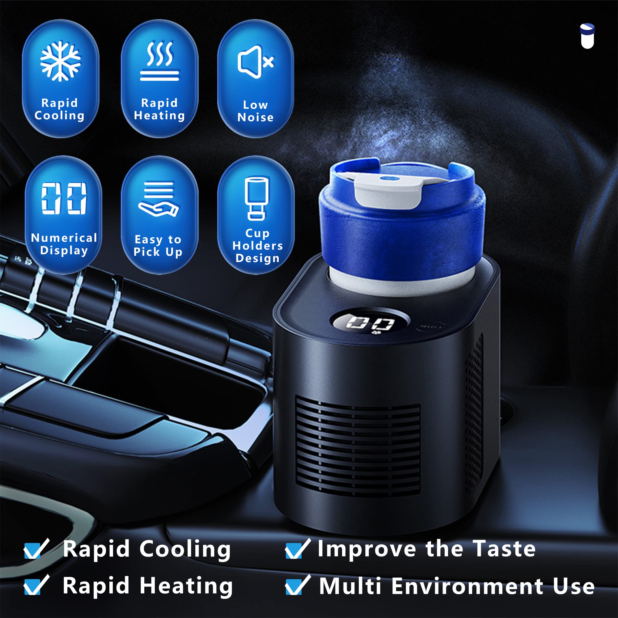 Smart Electric Cup Warmer and Cooler with Temperature Control for Car, Home, and Travel,12/24V Coffee Tea Drinks Mug Heating & Cooling 2IN1 with LED Display for Water,Milk,Beer,Drinks