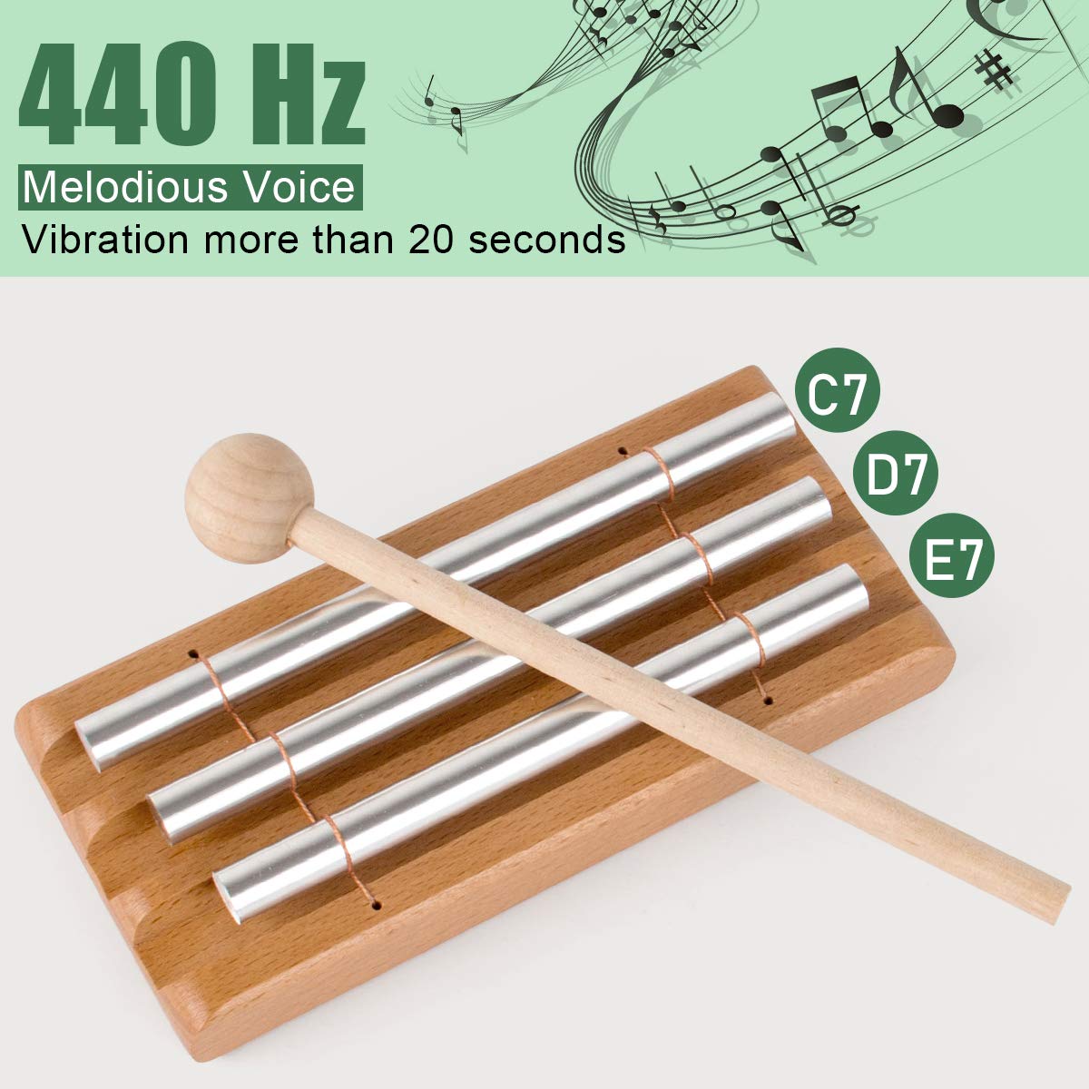 Meditation Trio Chime, AKLOT Chime Three Tone Trio Chime Bell Hand Percussion Chimes for Prayer Meditation Yoga Teachers' Classroom Management
