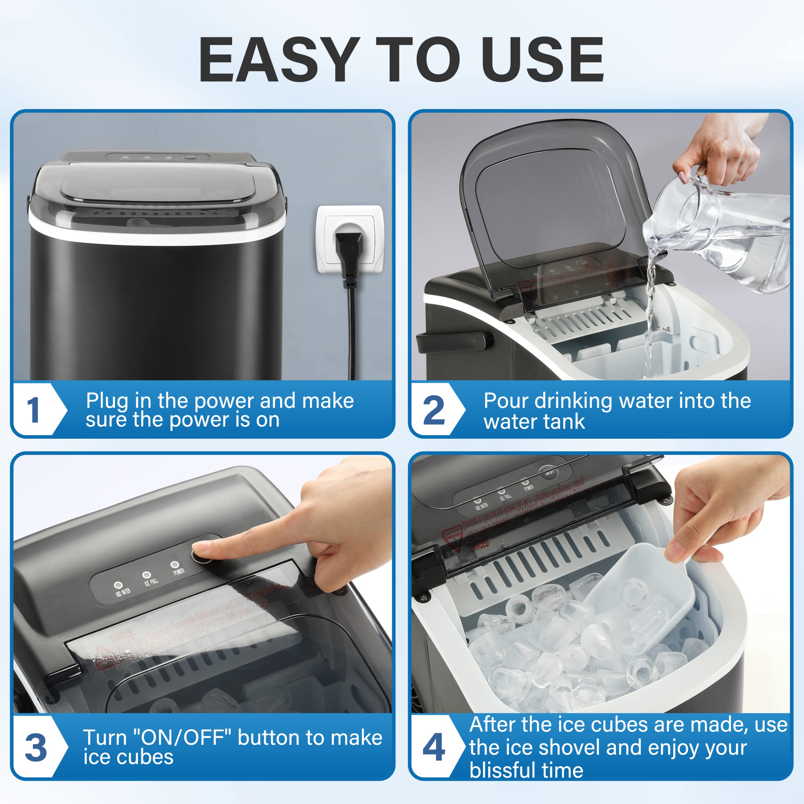 Simple Deluxe Ice Maker Machine for Countertop, 9 Ice Cubes Ready in 6 Mins, 26lbs Ice/24Hrs, Portable Ice Machine with Scoop & Basket, Self-Clean, for Home Kitchen Office Bar Party, Black (HZB-12/H)