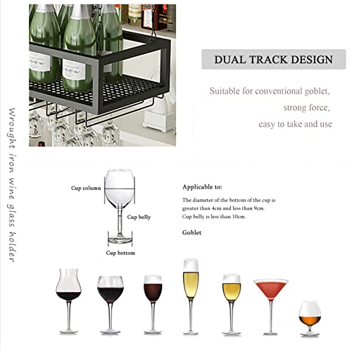 Wine Rack Black Metal Wine Bottle Holder , Ceiling Hanging Iron Stemware Glasses Shelf Home Bar Creative Wall Mounted Floating Organizer Storage Shelves (Size : 60x25x20cm)