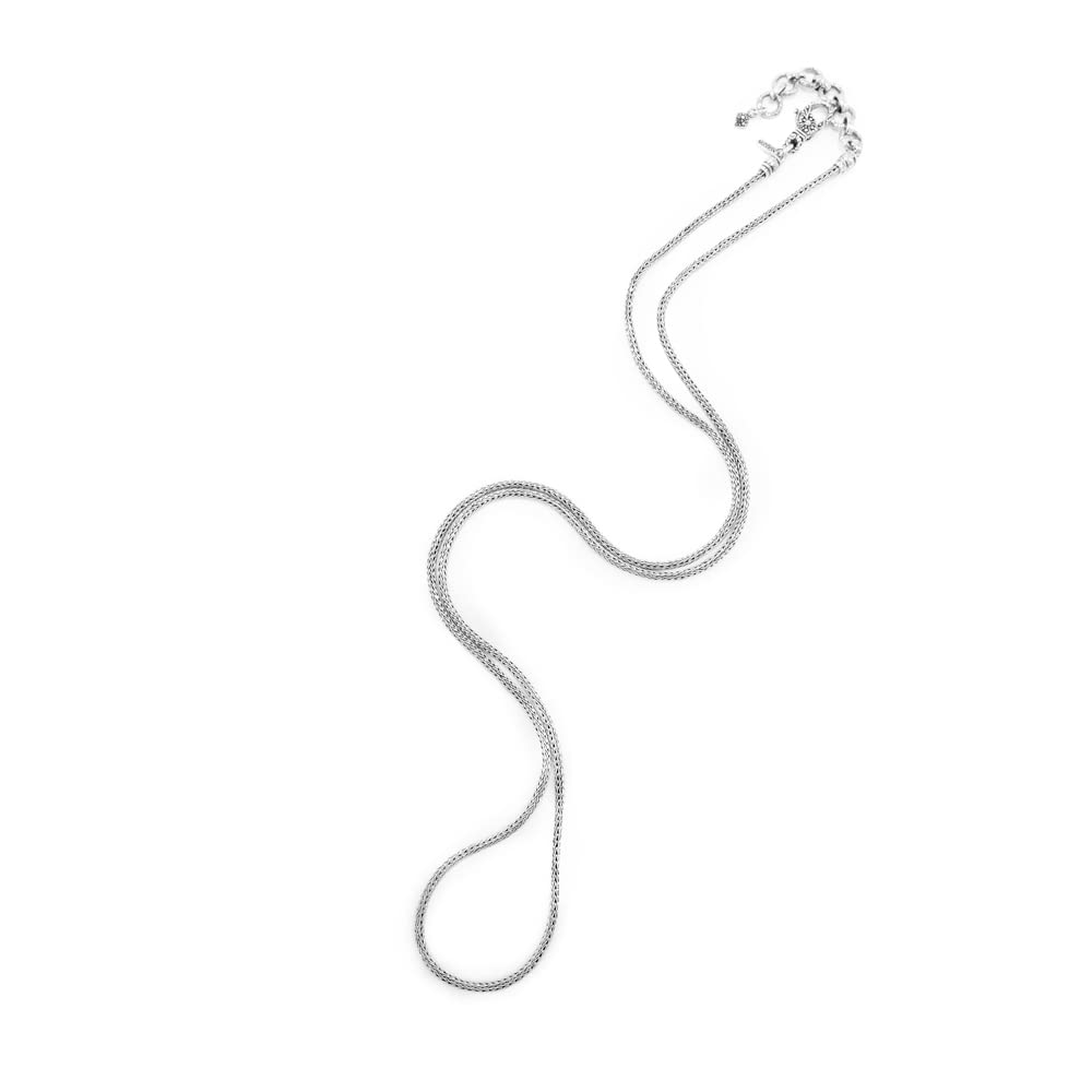 SARDA .925 Sterling Silver 3mm Bali Snake Chain Necklace with Janyl Adair Lobster Claw Clasp - Handmade by Bali Artisans - 34β with 2β Adjustable Extender