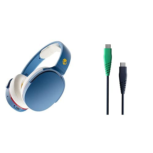 Skullcandy Hesh Evo Wireless Over-Ear Headphone - '92 Blue with Line Round Charging Cable, USB-C to USB-C - Dark Blue/Green, 4ft
